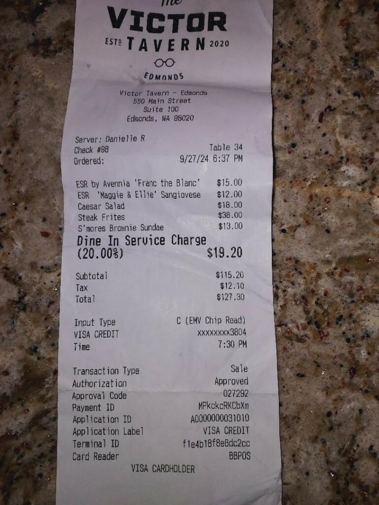 Receipt from Victor Tavern - Lynnwood Today