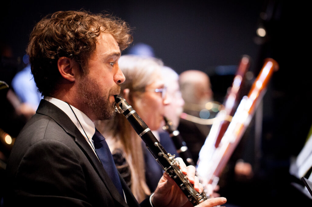 Clarinetist Jeff Bruce of Shoreline (at left) and Principal Clarinetist Beverly Setzer of ...