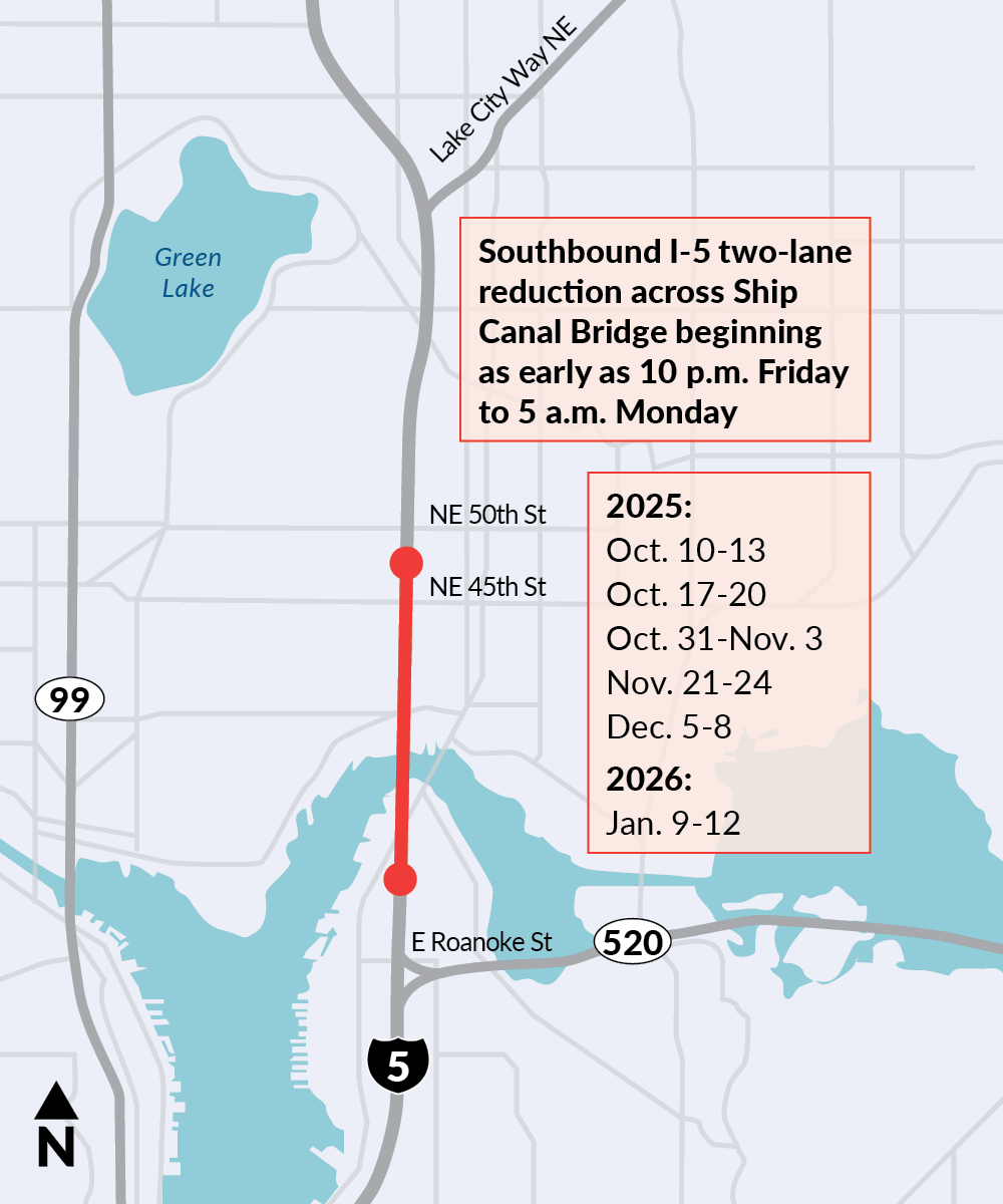 WSDOT announces six weekends of lane reductions on southbound I-5 Ship ...